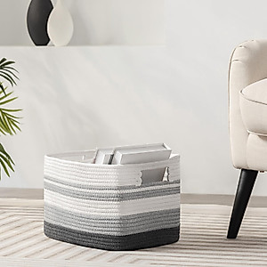 UBBCARE 3 Packs Storage Basket, Cotton Rope Baskets for Organizing Toys, Clothes, Woven Basket Bin for Shelves, Laundry Room, Bedroom, Nursery, and Living Room - Black & Brown Basket