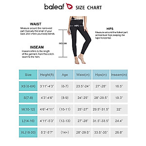 baleaf Leggings for Girls Dance Tights Yoga Pants with Pocket Preppy Clothes Kids Teen Running Athletic Workout Ballet Size 10-12 Black