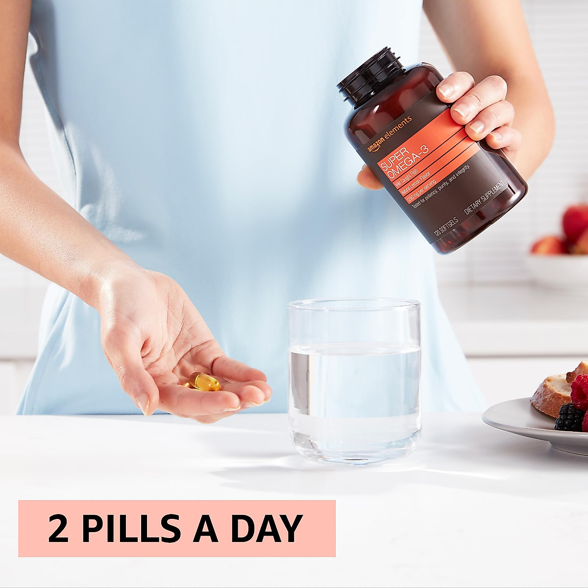 Amazon Elements Super Omega-3 with Natural Lemon Flavor, EPA & DHA Omega-3 fatty acids, 120 Count (1280 mg per serving, 2 Softgels) (Packaging may vary)