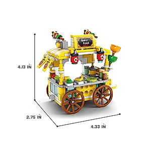 FUN LITTLE TOYS 4 Boxes Food Cart Building Block Toy Street View Building Bricks Set Include Ice Cream Cart BBQ Station Thrifty Thirst and Sushi Stop,Building Block Sets,