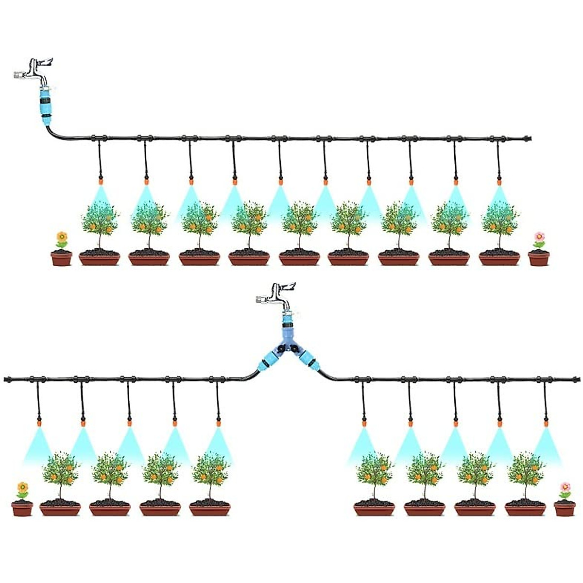 Yulaiyoen 50 Pcs Drip Irrigation Spray Emitters, Adjustable Atomizing Nozzles,1/4 Inch Drip Irrigation Parts Sprayers Drippers for Garden Greenhouse Agricultural Irrigation Patio Misting