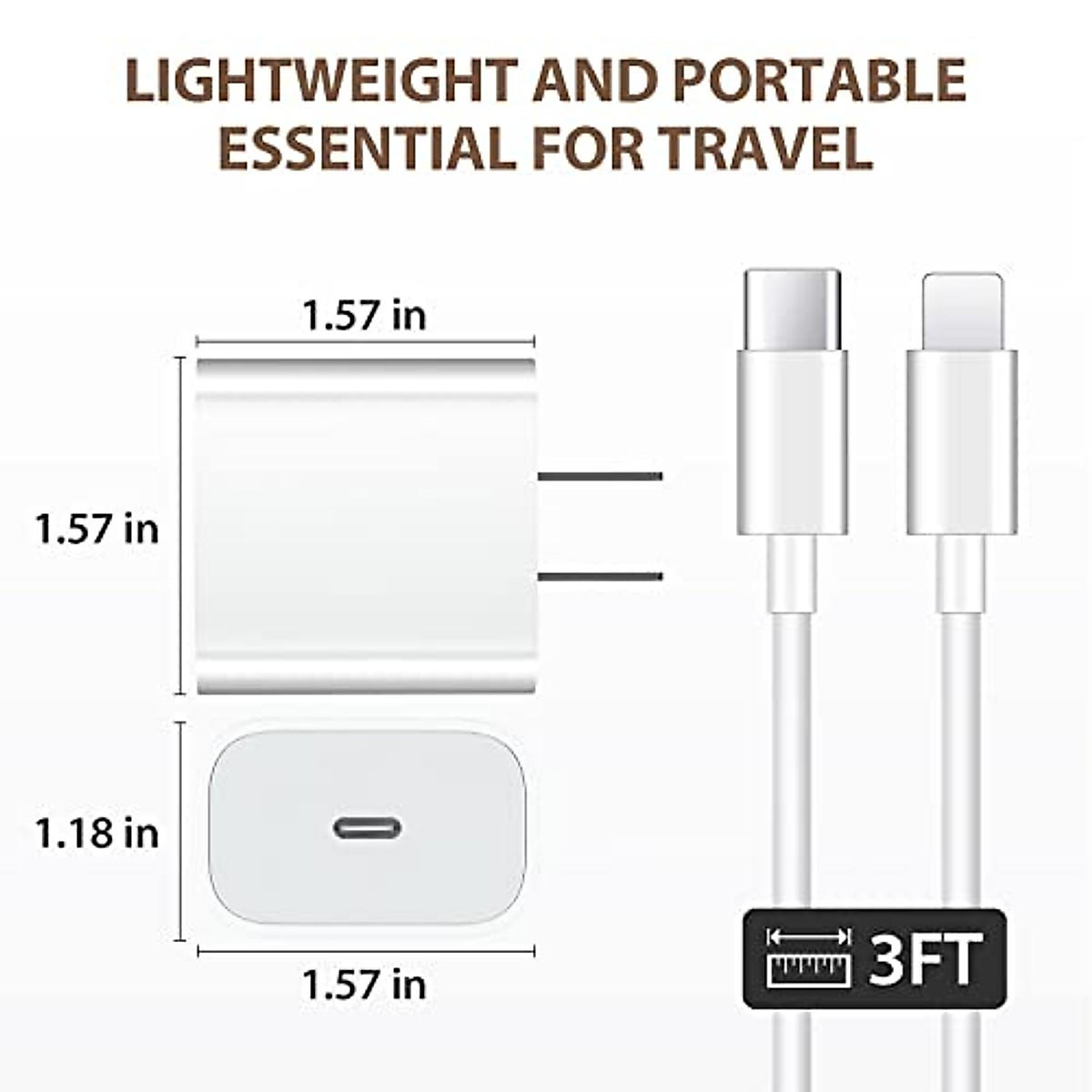 XNMOA 20W USB C PD Wall Charger, Type C Power Adapter with 3FT Charger Cord for iPhone 14 13 12 11 Pro Max, iPad Pro, Phone Charger Cable 3ft Quick Charge Data Sync Cord with Wall Plug with USB C