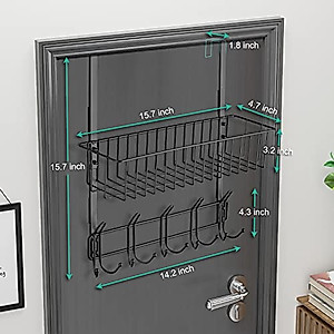 OUTNILI Over The Door Organizer Bathroom - Over Door Hanger Towel Rack with 15 Hooks & 1 Basket - Black Rustproof & Waterproof Stainless Steel Door Organizer for Bathroom Kitchen Bedroom Accessories