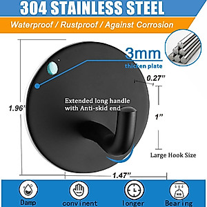 Metal Adhesive Hook Heavy Duty, Black Self Adheasive Towel Hook Strong Adhesion Hanging Hook Bathrooms Stick On Hooks, Rust-Proof Stainless Steel Adhesive Wall Hooks,6Pcs