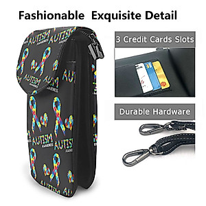 Aiyoolee Waterproof Crossbody Shoulder Purse for Women Girls, Soft and Leather Cell Phone Bag Wallet with Anti Theft Credit Card Slots, Colorful Puzzle Autism Awareness Black