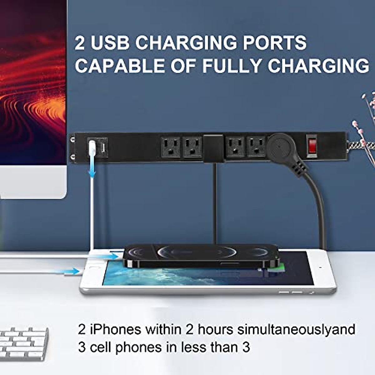 6 Outlet Surge Protector, Metal Power Board with USB Port, Wall Mount Power Board, 8 ft. Braided Extension Cord, 15A 125V 1875W…