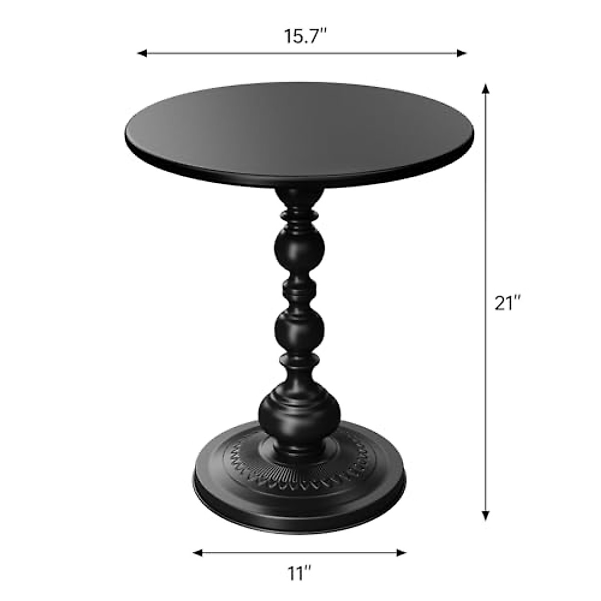 XIV Metal Small End Table, Black Round Side Table, Matte Accent Coffee Drink Table for Small Spaces, Pedestal Table for Sofa, Bedroom, and Living Room Corners - 15.7'' x 21'' (Black)