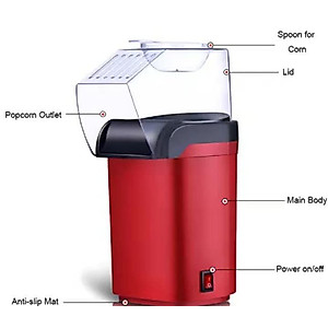 mini popcorn machine for home electric small hot air popcorn popper no oil tabletop portable pop corn maker with Measuring Cup Melt Butter - RED (RED)