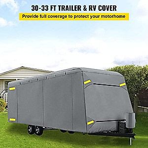 VEVOR RV Cover, 30'-33' Travel Trailer RV Cover, Windproof RV & Trailer Cover, Extra-Thick 4 Layers Camper Cover, Waterproof Ripstop Anti-UV for RV Motorhome with Adhesive Patch & Storage Bag,Grey