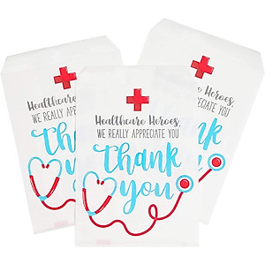Sparkle and Bash Thank You Goodie Bags, Nurse Appreciation Gifts (5 x 7.5 in, 100 Pack)