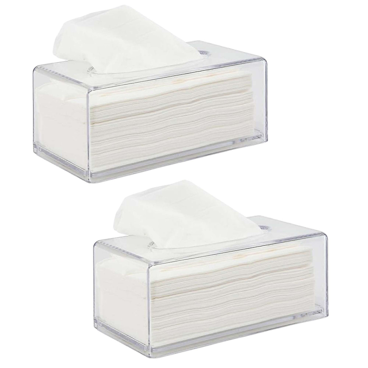 2 Pack Tissue Box Cover, Clear Tissue Box Holder, Acrylic Tissue Box, Clear Plastic Napkin Case for Bathroom, Kitchen,Home,Rectangle