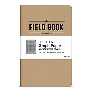 Field Notebook/Pocket Journal - 3.5"x5.5" - Kraft - Graph Memo Book - Pack of 5
