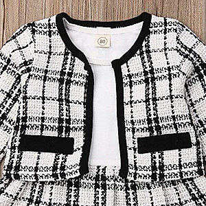 2Pcs Toddler Baby Girls Kid Long Sleeve Plaid Cardigan Coat Outwear +Plaid Dress Tutu Skirt Princess Party Formal Outfits (Gray and White Plaid Coat + Tutu Dress, 4-5T)