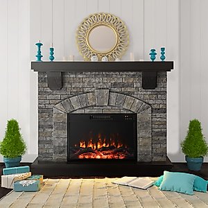 45 Inch Electric Fireplace with Mantel, Tall Fire Place Heater Freestanding with Remote Control Timer LED Flame for Living Room Bedroom, Gray