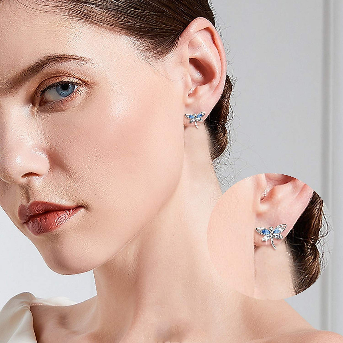 AOBOCO Dragonfly Gifts for Women 925 Sterling Silver Dragonfly Stud Earrings Jewelry with Austrian Crystal Birthday Christmas Mothers Day Gifts for Wife