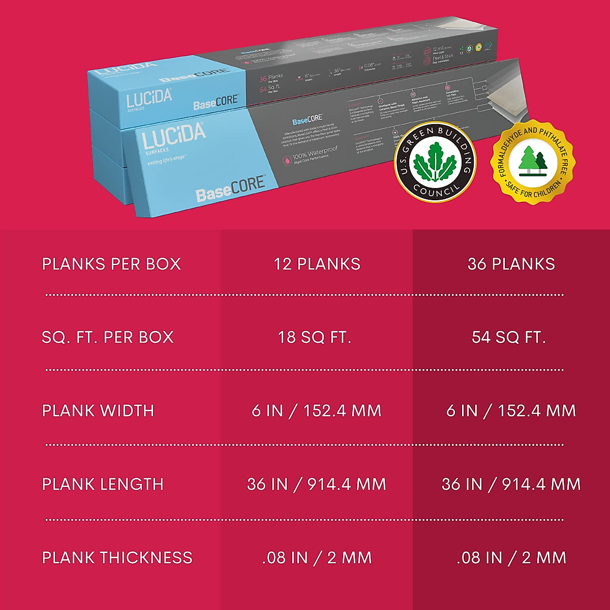 LUCiDA SURFACES Luxury Vinyl Flooring Tiles-Peel and Stick Floor Tile for DIY Installation-36 Wood-Look Planks-Greyscale-BaseCore-54 Sq. Feet