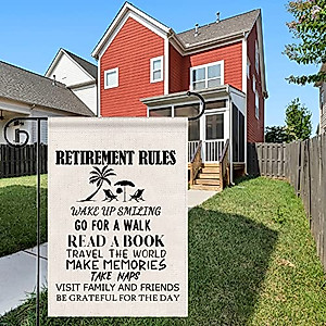 POFULL Retirement Rules Garden Flag Retirement Yard Sign Retired Nurse Teacher Coworker (Retirement Rules Flag)