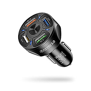 Car Charger Adapter, 4 Ports USB Fast Car Charger QC3.0, Quick Car Phone Charger with LED Light Display, Compatible with iPhone 12 Pro Max/11 Pro/XS/XR, Galaxy S20 Ultra and More (Black)