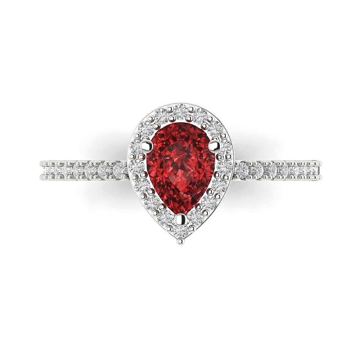 Clara Pucci 1.16ct Pear Cut Solitaire W/accent Crimson Deep Red Garnet Designer Wedding Bridal art deco Anniversary Ring 14k White Gold