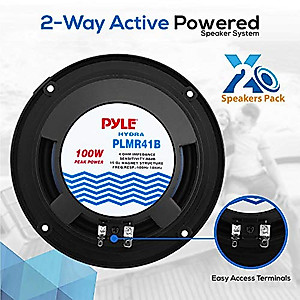 Pyle 4 Inch Dual Marine Speakers - Waterproof and Weather Resistant Outdoor Audio Stereo Sound System with Polypropylene Cone, Cloth Surround and Low Profile Design - 1 Pair - PLMR41B (Black)