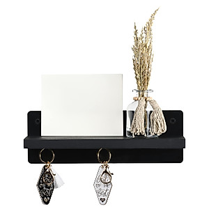 Essentra Home Modern Entryway Key Holder Made of Solid Wood and 14-Gauge Steel, Minimalist Wall Mounted Key Hanger. (Black & Expresso Finish)