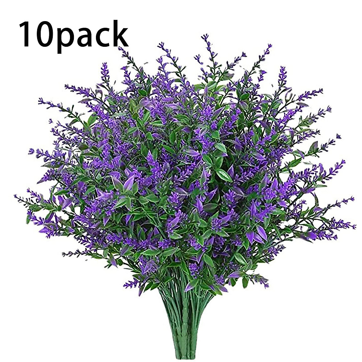 OLYYTAO Artificial Flowers Plants Outdoor Decoration - UV Resistant Plastic Flowers for Outside Faux Plants for Home Garden Decor (10, Lavender Purple)