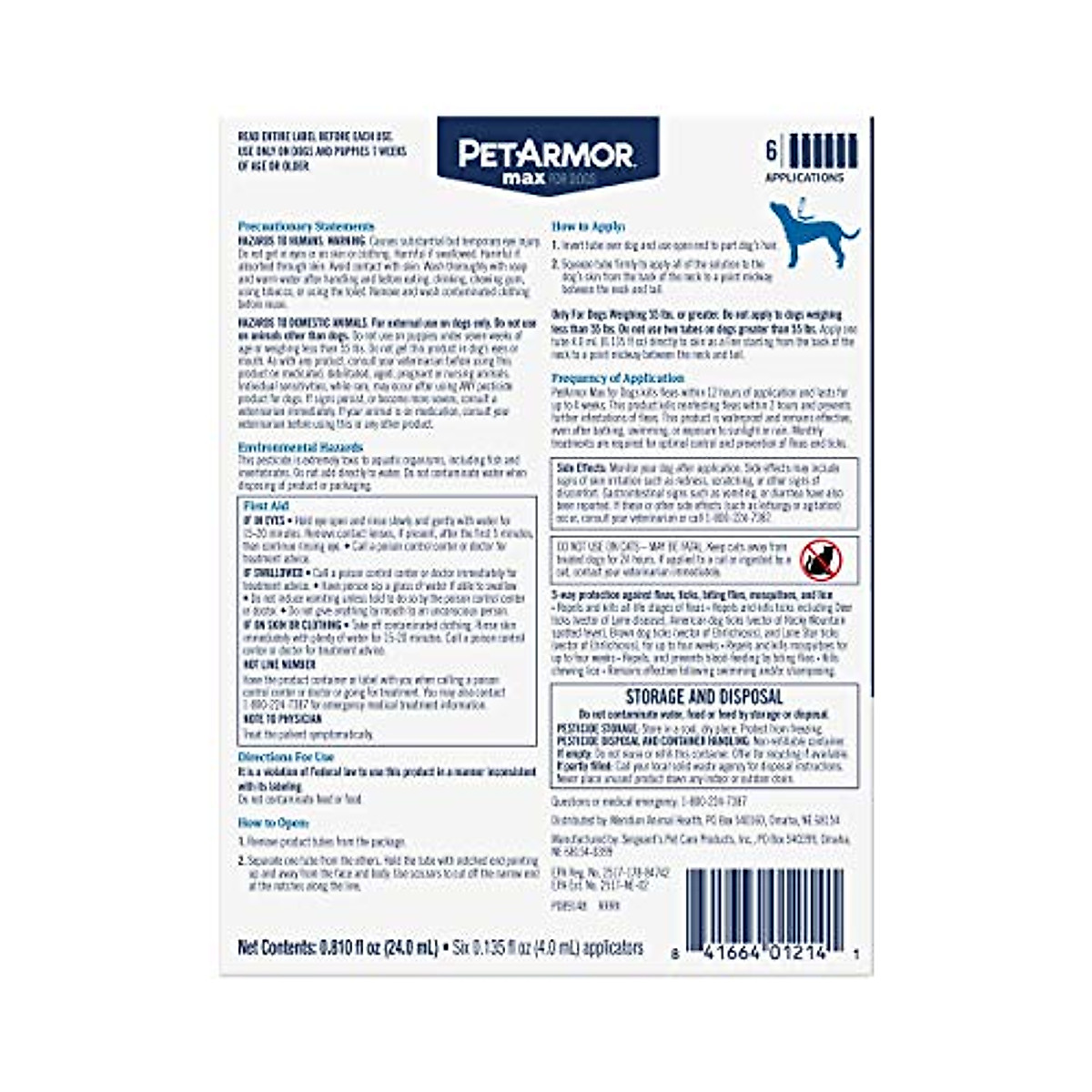 PetArmor Max Flea, Tick and Mosquito Prevention for X-Large Dogs (Over 55 Pounds), Topical Dog Flea Treatment Repels and Kills, 6 Month Supply