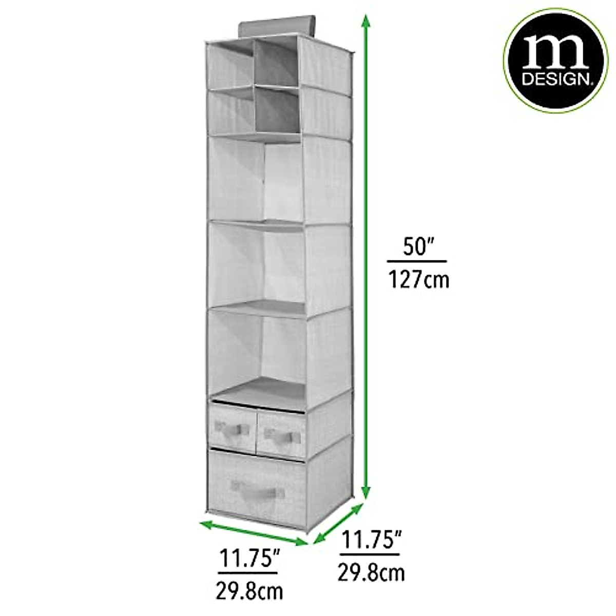 mDesign Soft Fabric Over Closet Rod Hanging Storage Organizer with 7 Shelves and 3 Removable Drawers for Child/Kids Room or Nursery - Herringbone Print, 2 Pack - Gray