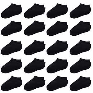 Tenpluszero 20 Pairs Toddler Kids Socks Half Cushion Low Cut Ankle Socks Boy Girl Athletic Socks (Black, 2-4 Years)