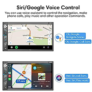 7" Double Din Car Stereo with Dash Cam, Supporting Carplay, Android Auto, Bluetooth, AHD Backup Camera, Full HD Touchscreen, Mirror Link, Subw, USB/TF/AUX, AM/FM Car Radio