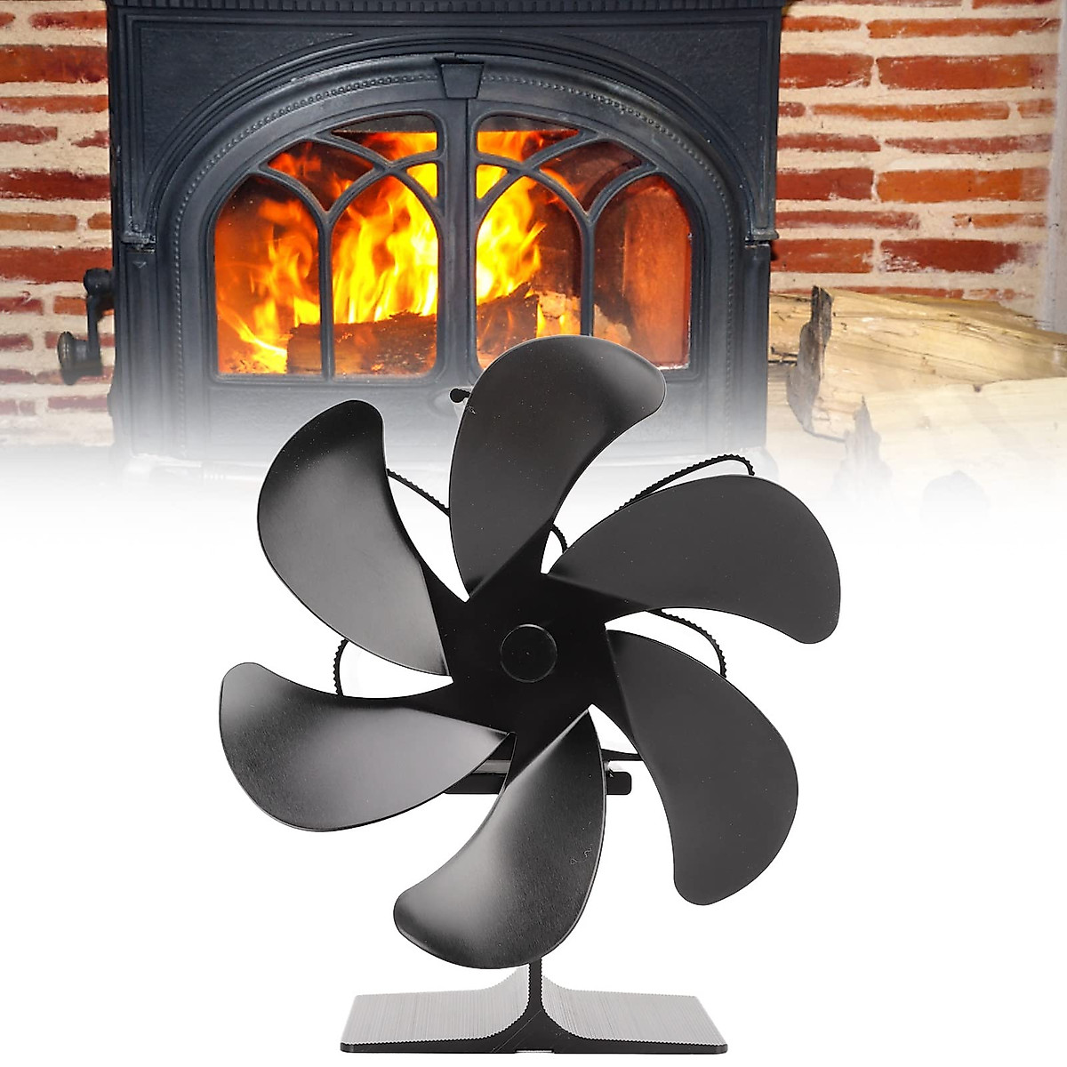 TITA-DONG Mini Stove Fan, 6 Blade Eco Thermal Fan, Black Fireplace Fan with Handle, Energy Efficiency Heat Powered Fan for Wood, Gas, Peellet, High Speed and High Temperature Resistance