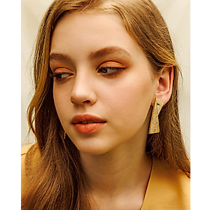 OZEL - Teardrop Dangle Earrings Brushed Finished Earrings - 14k Yellow White Gold Plated High Polished Statement Jewelry Gift for Women – Geometry Shape (G302227)