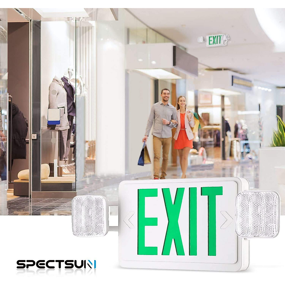 SPECTSUN 12 Pack Green Led Exit Sign with Emergency Lights & Battery Backup Operated Powered Emergency Exit Lights-Double Face -UL Listed 120277VAC Fire Exit Signs Lighting for Room.Window.