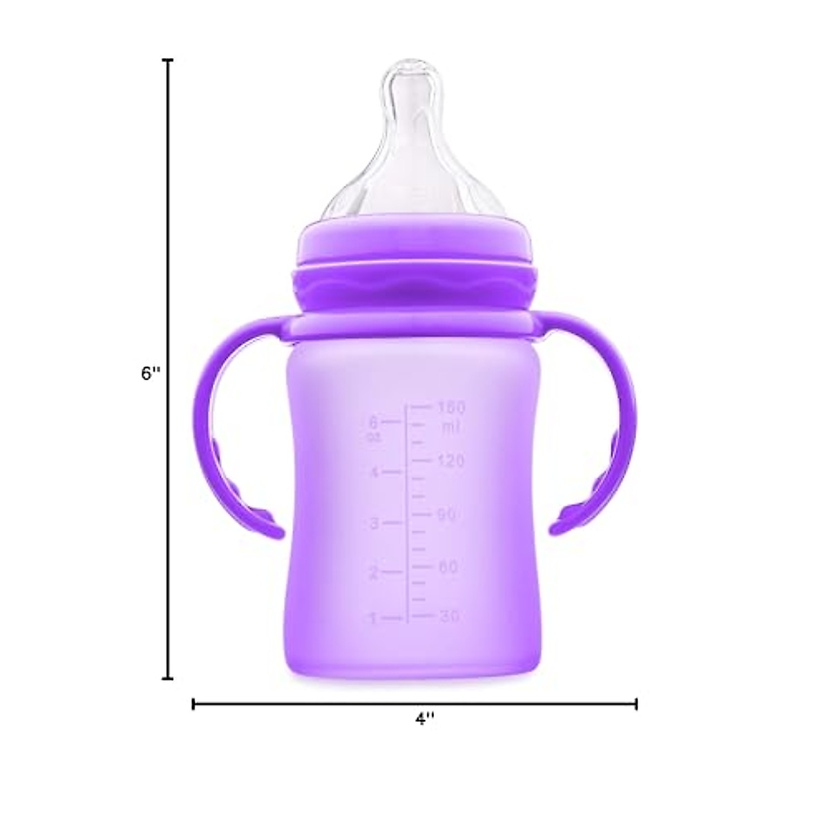 Hamarue 3-in-1 Glass Sippy Cups for Toddlers | Silicone Coated Glass Baby Bottles | Non-Toxic Transition Cup for Baby with Removeable Handles | Baby Straw Cup NB+,3M,6M,12M (Purple, 5 oz)