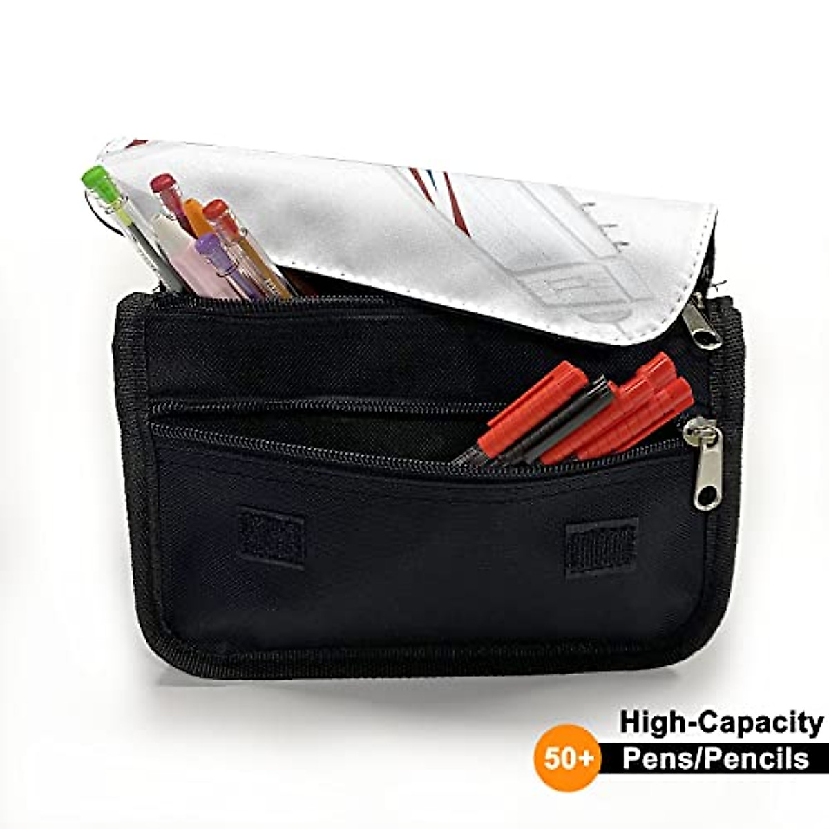 Lunarable Sports Pencil Case, USA Hockey Goalie Protection, Fabric Pen Pencil Bag with Double Zipper, 8.5" x 5.5", Burgundy Blue White