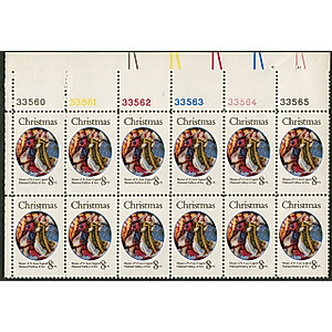 CHRISTMAS ANGELS ~ MASTER OF ST LUCY LEGEND #1471 Plate Block of 12 x 8¢ US Postage Stamps