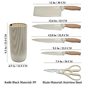 Kitchen Knife Set, 6 Pieces Professional Knife Set with Universal Knife Block, Super Sharp Knife Set with Ergonomic Handle, Non-Stick Stainless Steel Knife Block Set (Khaki)