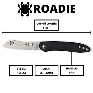 Spyderco Roadie Non-Locking Lightweight Knife with 2.09" N690Co Stainless Steel Blade and Durable Black FRN Handle - PlainEdge - C189PBK