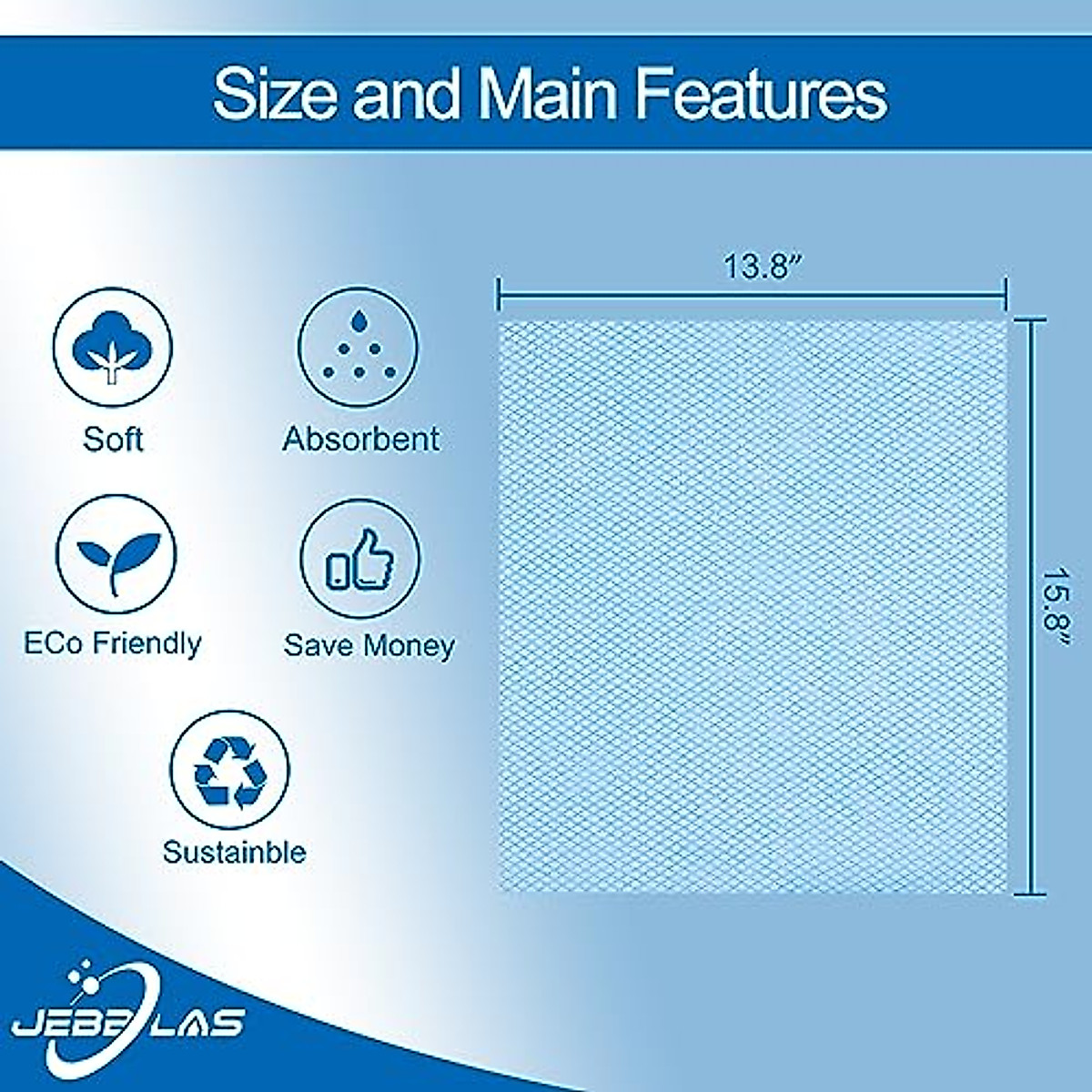 JEBBLAS Disposable Cleaning Towels and Dish Cloths, Reusable Towels,Handy Cleaning Wipes, 50 Count/Pack,Blue