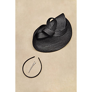 BABEYOND Tea Party Fascinator Kentucky Hat Women’s Fascinator Derby Straw Pillbox Hat for Cocktail Wedding Black