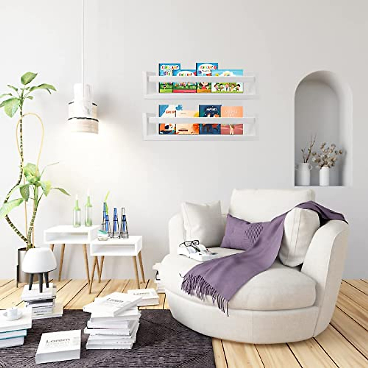 ZLchair BOMID Nursery Shelves,Wall Bookshelves for Kids,Wood Floating Book Shelves Set of 2,Nursery Book Shelves for Wall?White?