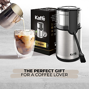 Kaffe Electric Coffee Grinder with Removable Cup (3.5oz) - Stainless Steel - Cleaning Brush Included - Espresso Coffee Bean Grinder for Home Use - Silver