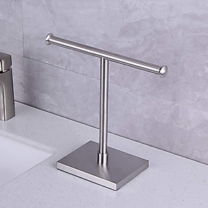 kimzcn Modern Hand Towel Stand for Bathroom, Kitchen or Vanity, Free Standing Countertop Rack with Balanced Base, Perfect Hand Towel Holder Brushed Finish