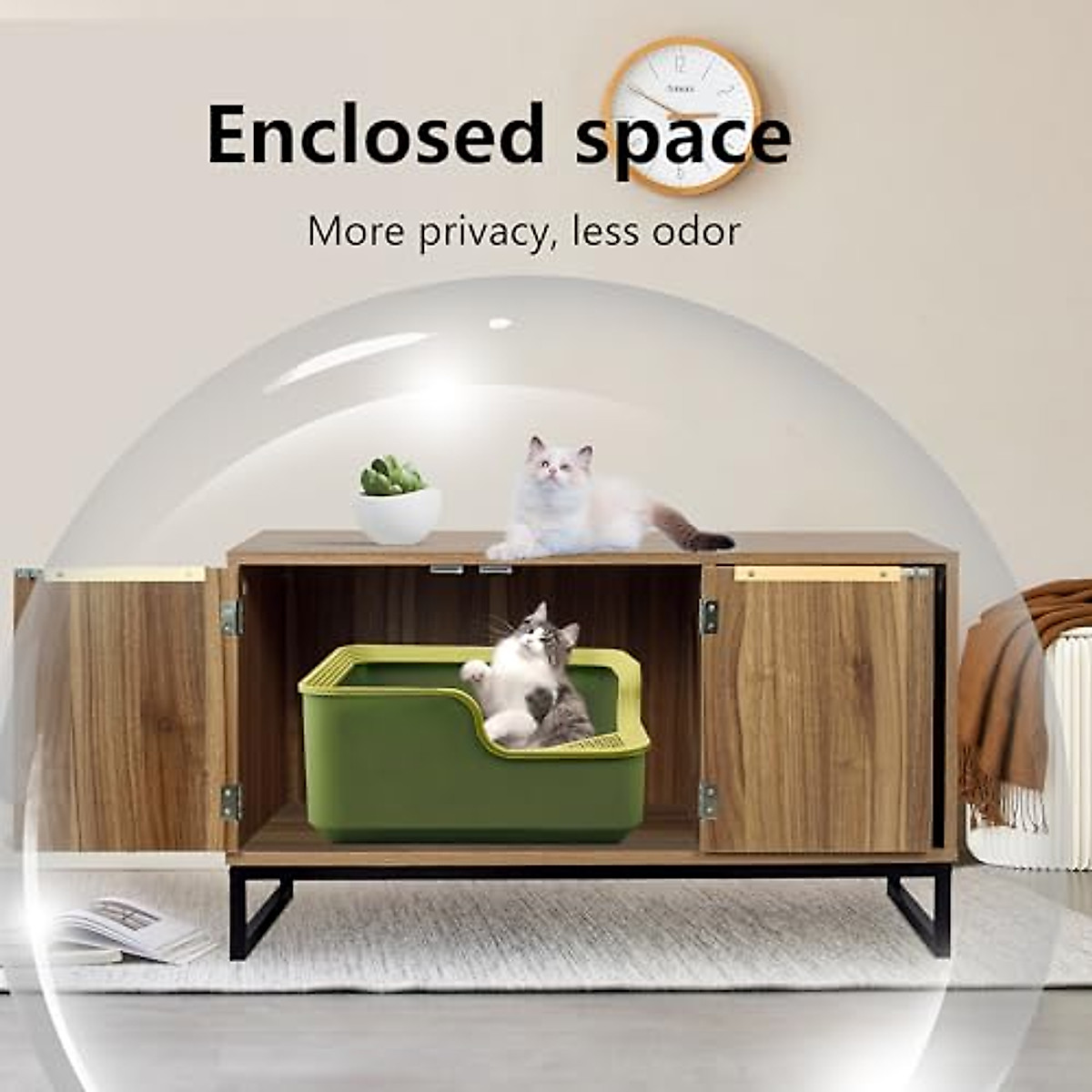 FerniTry Cat Large Litter Box Enclosure Furniture, Hidden Cat Litter Box Furniture, Kitty Litter Box Cabinet Cat Washroom Indoor Cat House as Side Table