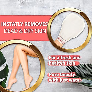 Kelebek Premium Natural Exfoliating Gloves, Turkish Hammam Kese, Original Exfoliating Mitt, Body Scrub for Men and Women (Body & Face (Medium) White)