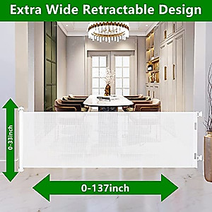137 Inches Extra Wide Retractable Baby Gate - Indoor/Outdoor, for Doorways and Stairs - Perfect for Kids, Pets, and Large Dogs Gate for Stairs.