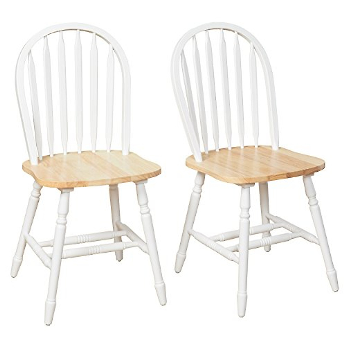 Target Marketing Systems Arrowback Country Dining Room Chairs, with Flat Spindle Back and Carved Legs, Made of Solid Rubberwood, Seat Height 17.75", Set of 2, White