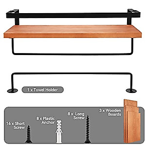 SARORRA Floating Shelves Set of 3, Bathroom Shelf with Towel Bar, Wall Mounted Rustic Wood Decor Shelves for Books, Wall Shelf with Metal Frame for Bedroom, Office, Kitchen