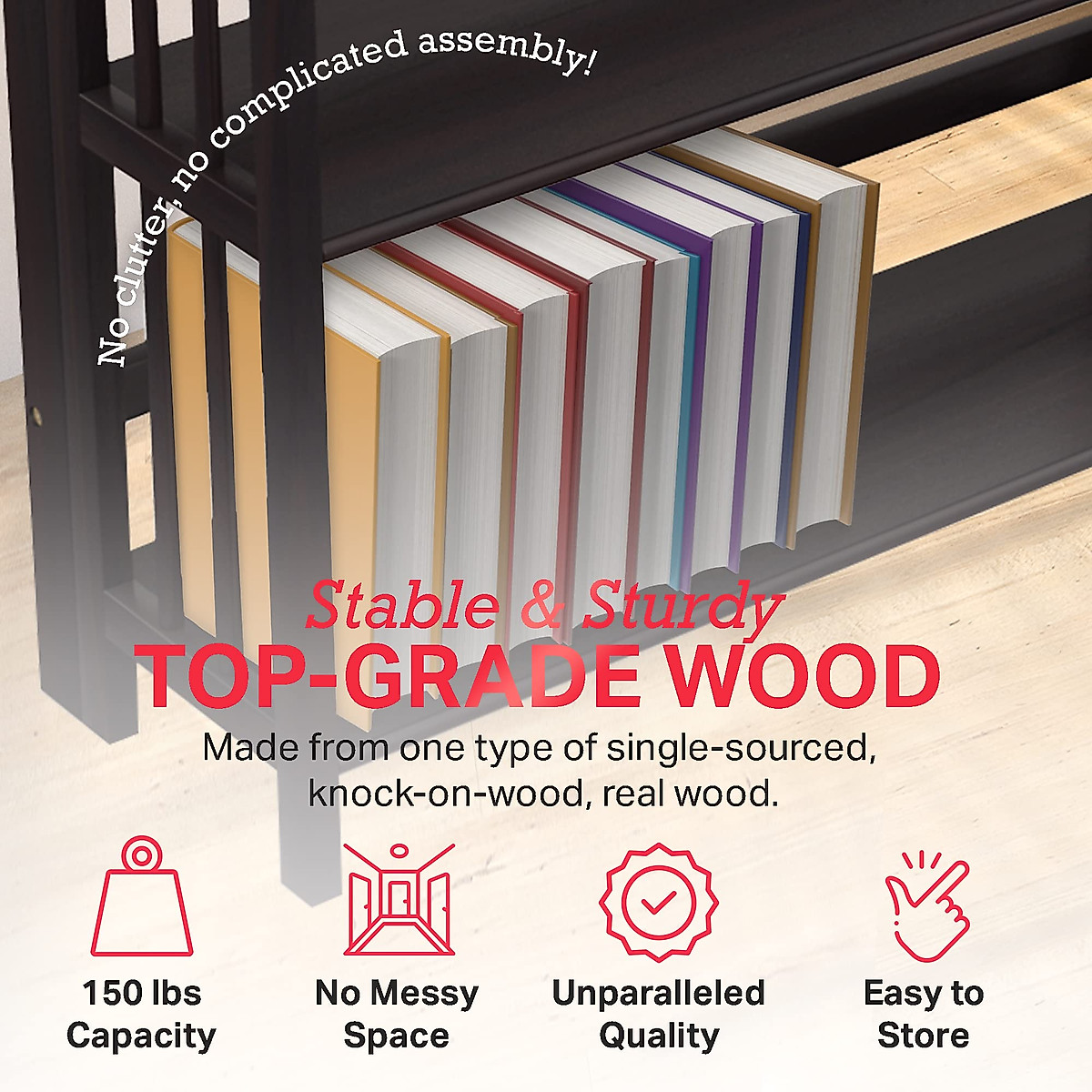 Stony Edge 4-Tier Folding Bookshelf | Espresso Wood Finish | 45x32x11.5 Inches | Book Shelf for Books and Trinkets | No Assembly Required | Foldable & Small Bookshelf for Home and Office