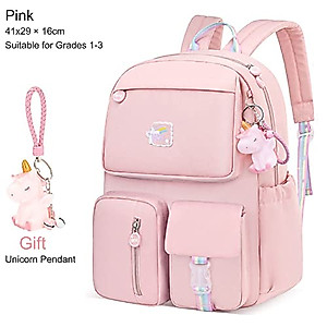 JQWYGB Cute Backpacks for Teen Girls - Rainbow Backpack Kawaii Backpack with Cute Pendant, Preppy Princess Backpack Bookbag